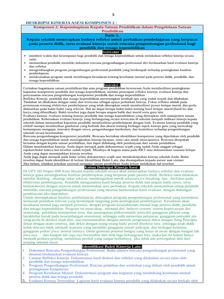 Deskripsi Kinerja Asesi SEKOLAH | PDF
