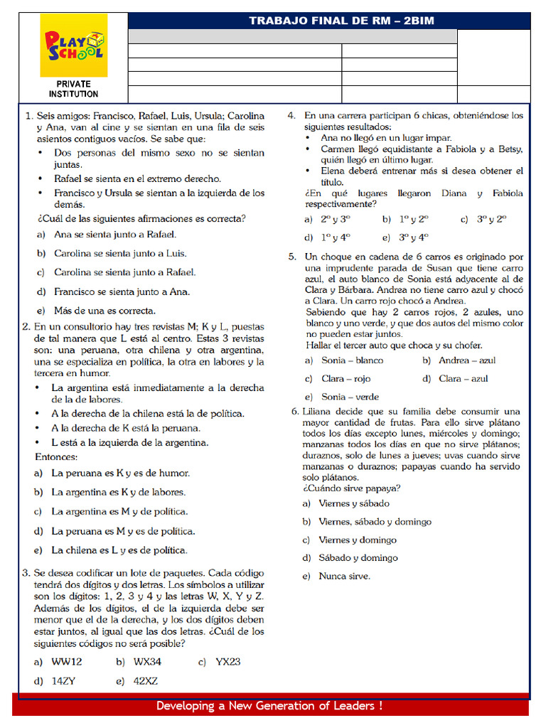 Trabajo Final de RM 5to 2bim | PDF