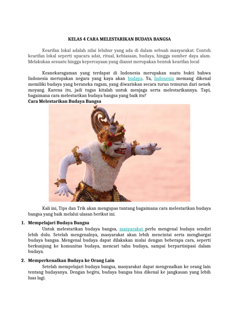 Kelas 4 Cara Melestarikan Budaya Bangsa Pdf