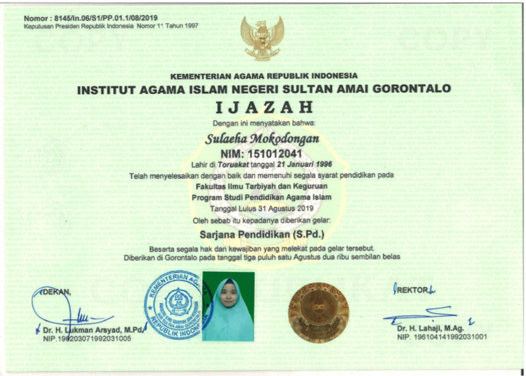 Ijazah S1 An Sulaeha Mokodongan | PDF