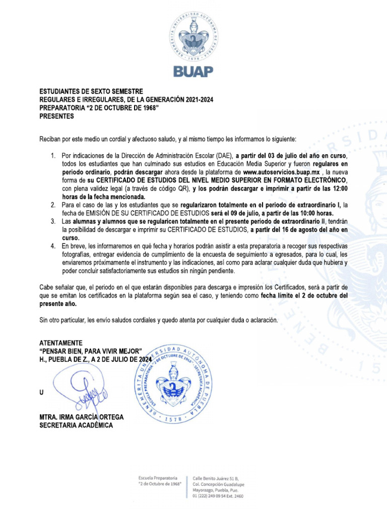 Oficio Entrega de Certificados Digitales Julio 2024 | PDF