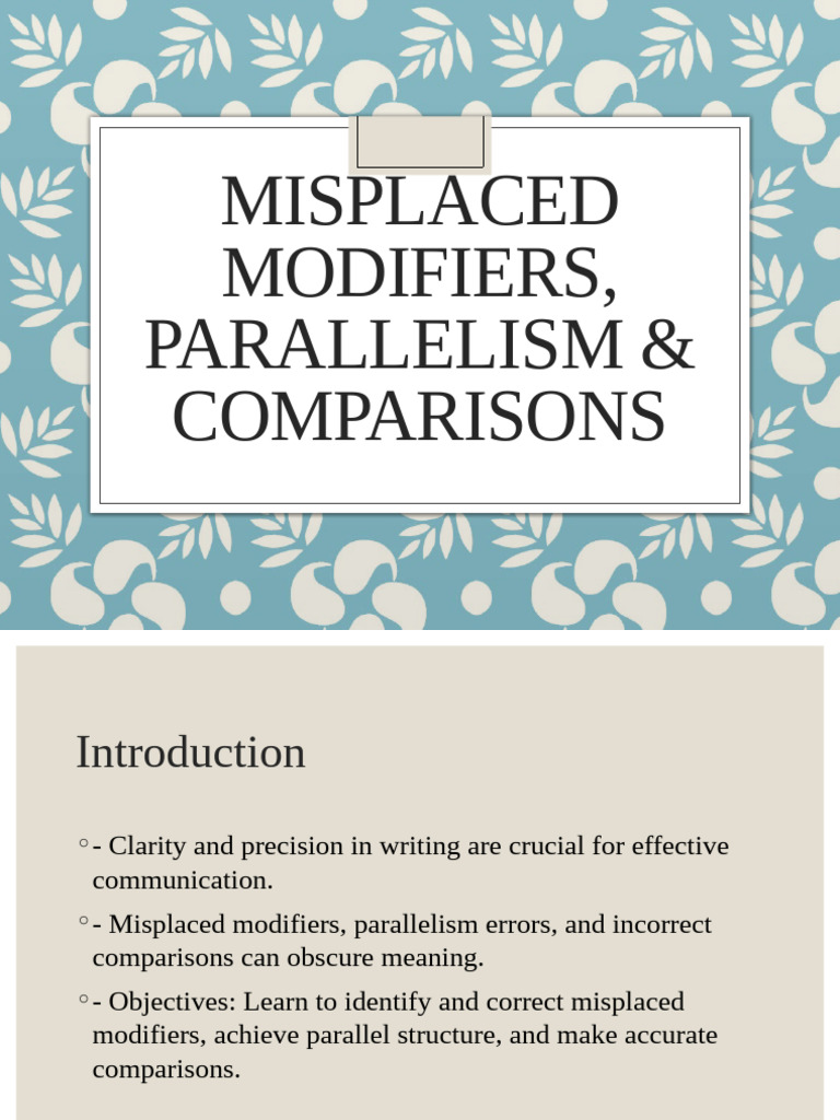 Misplaced Modifiers Parallelism Comparisons Detailed Presentation | PDF
