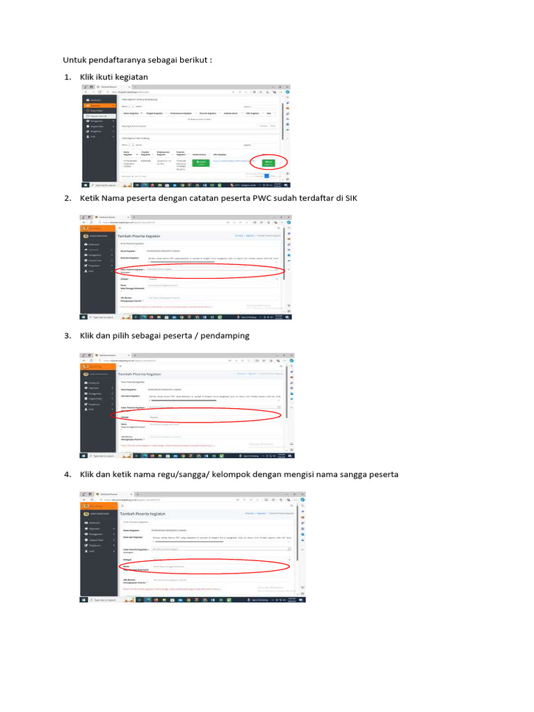 Cara Pendaftaran PWC 2024 Di SIK Operator Kwarran | PDF