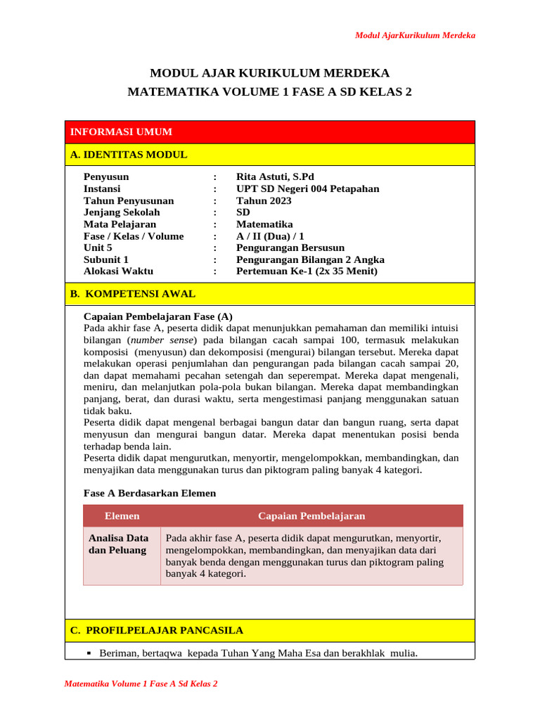 Modul Ajar MTK Volume 1 Bab 5 | PDF