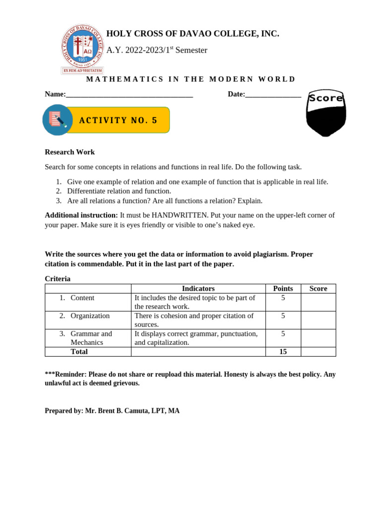 Activity 5-Math 101 | PDF | Career & Growth