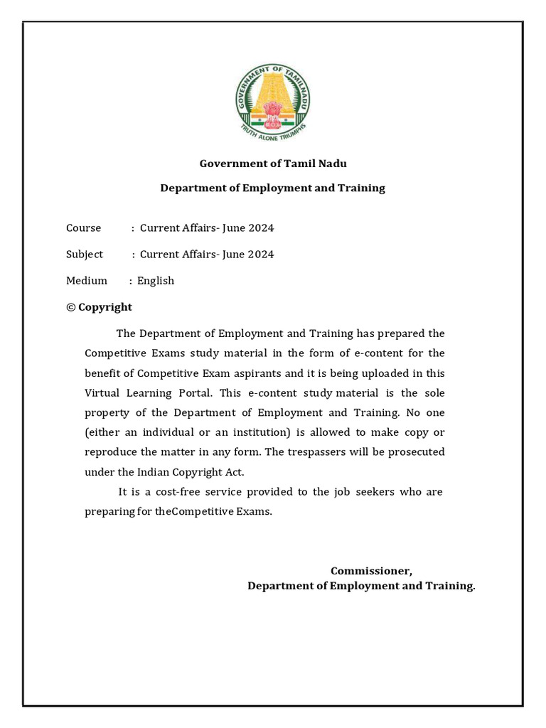Current Affiars - June 2024 - 1st - Chapter | PDF | Reserve Bank Of India