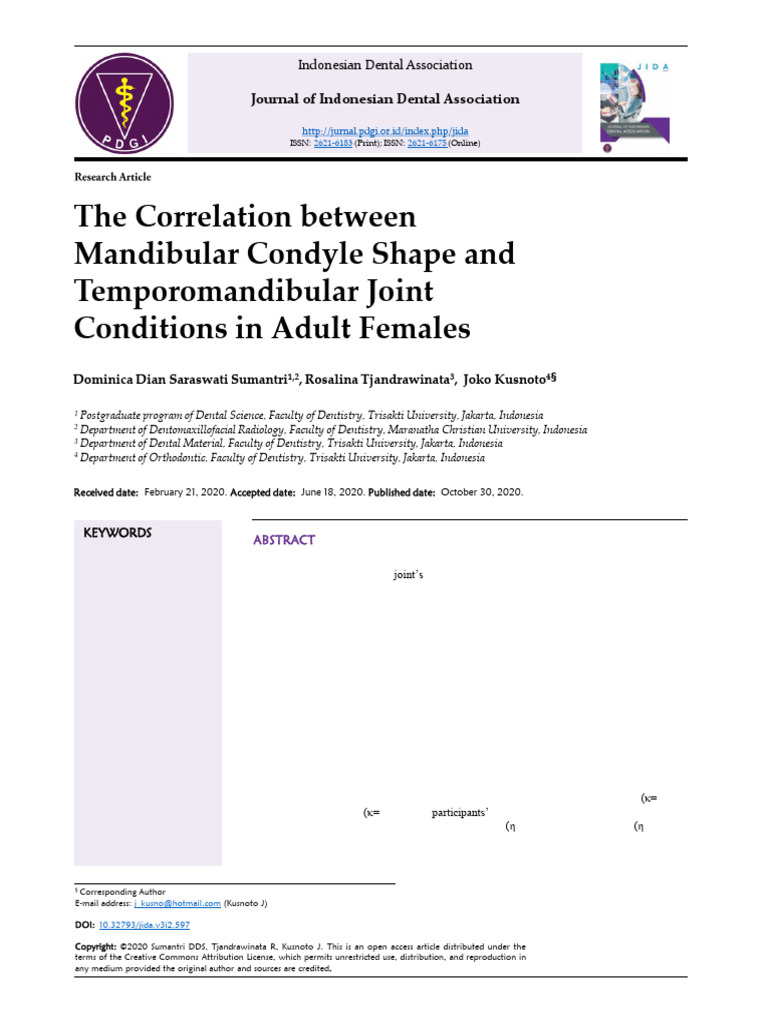 The Correlation Between Mandibular Condyle Shape and ...