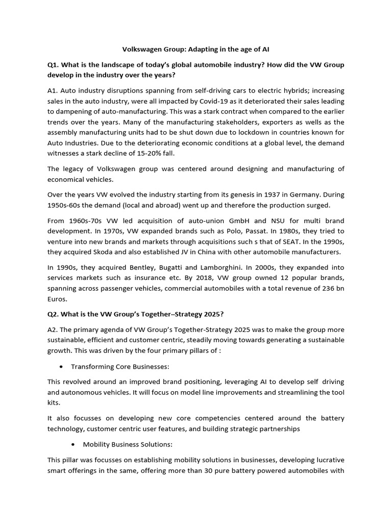 Volkswagen Group Assignment | PDF