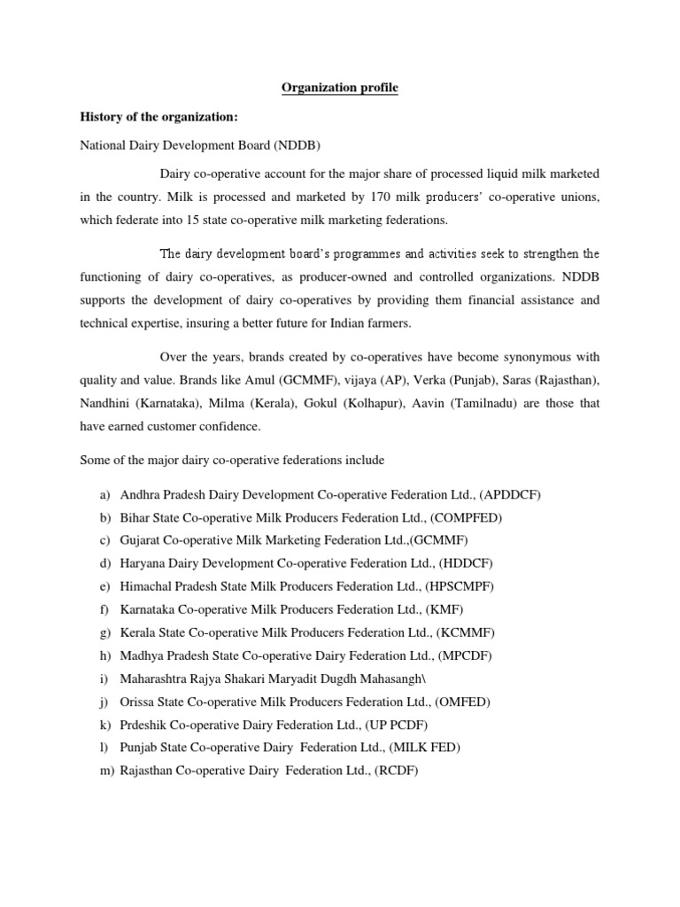 Organization Profile | PDF | Dairy | Milk