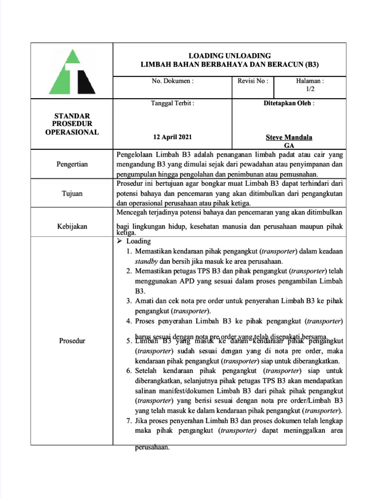 Pdf Sop Loading Unloading Compress Pdf