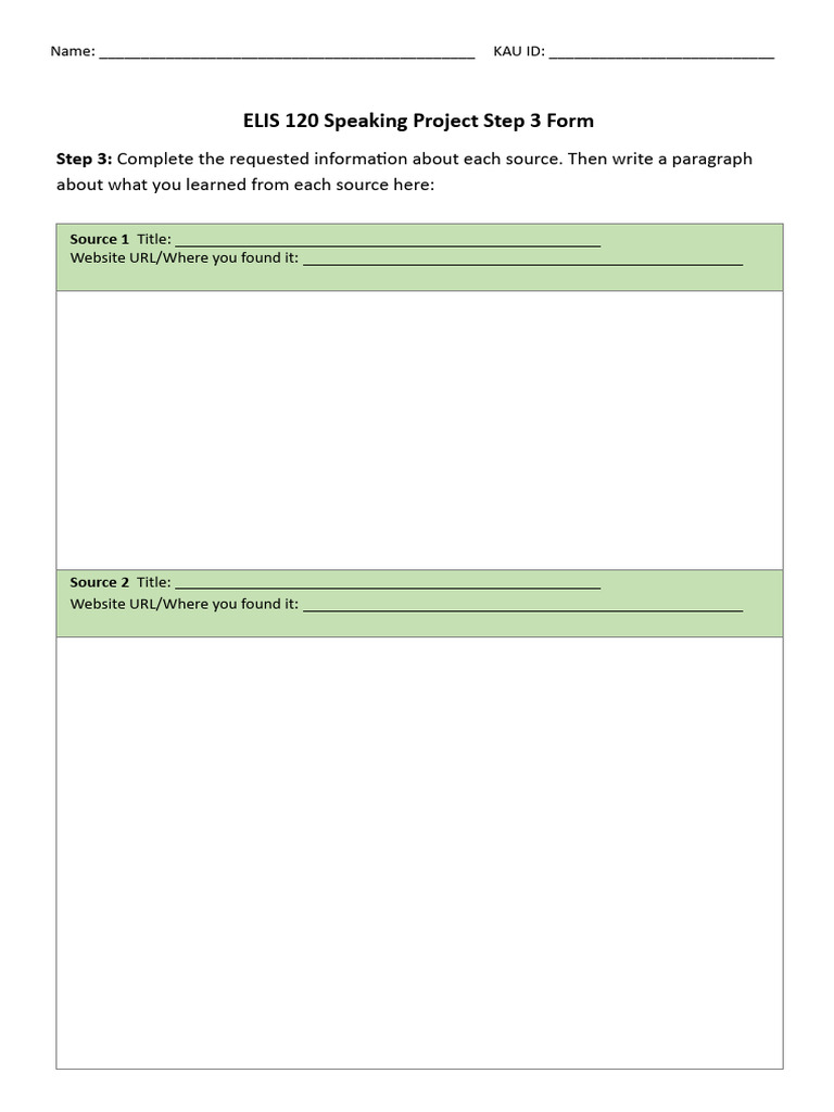 فتح ⁨ELIS 120 Speaking Project Step 3 Form 2023-2024⁩ | PDF