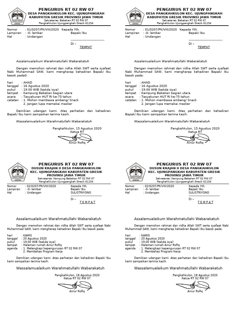 Undangan RT 02 RW 07 Lipat 2 | PDF