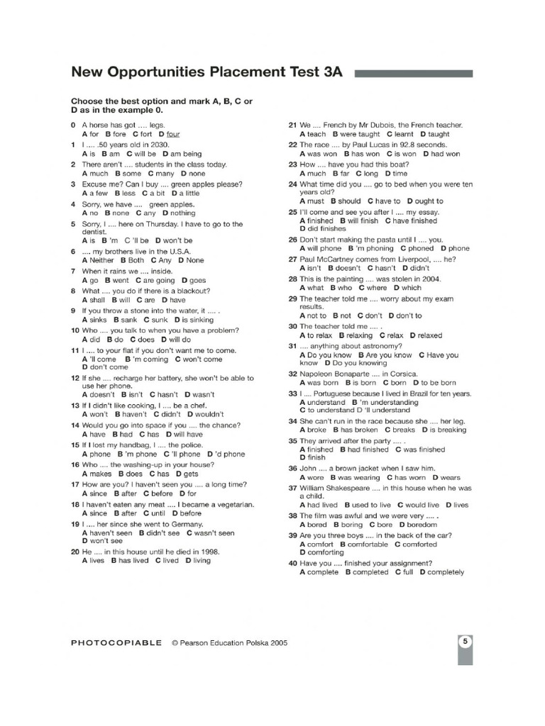 B1 Placement Test Grammar | PDF