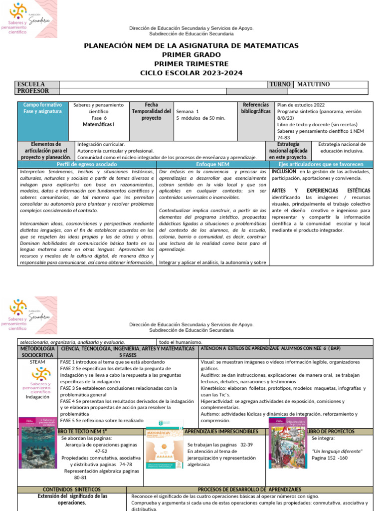 P2 MAT 1° T1 NEM 2023-2024 | PDF