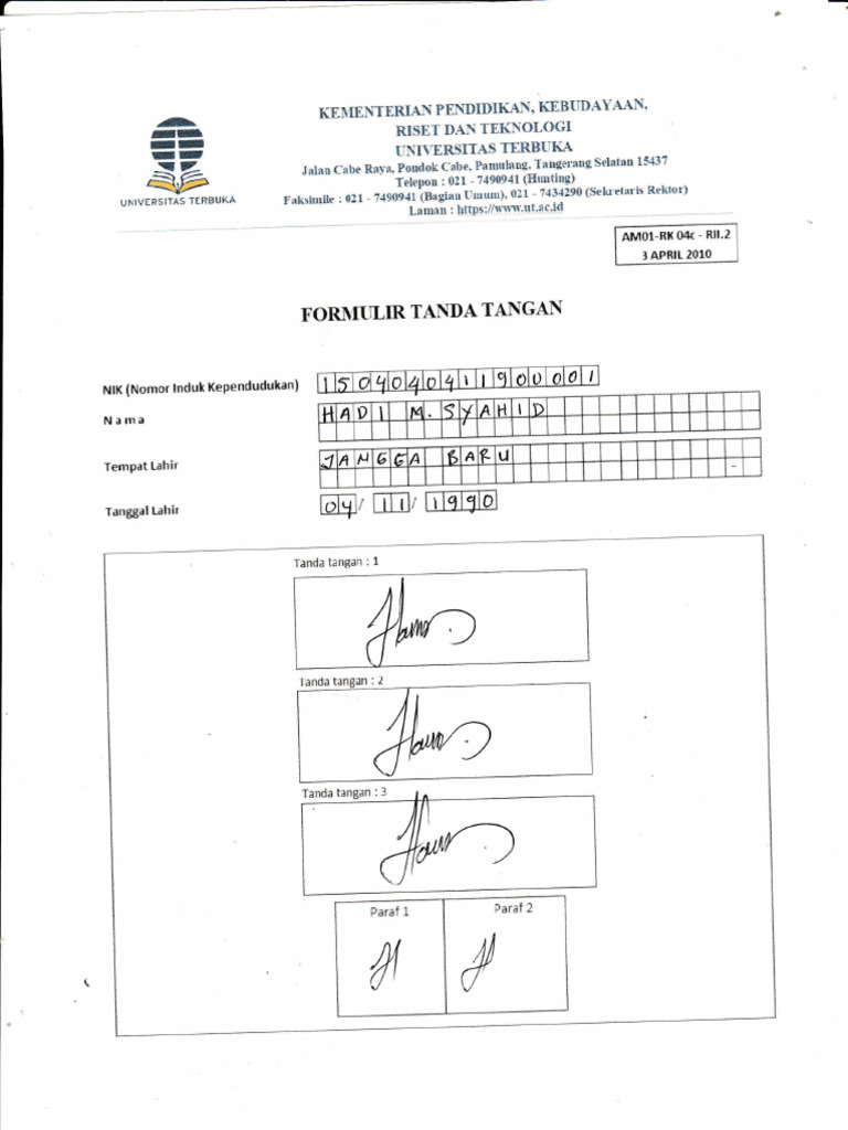 Formulir TTD Ut | PDF