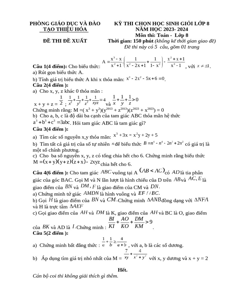 ĐỀ THI ĐỀ XUẤT HSG TOÁN 8 | PDF