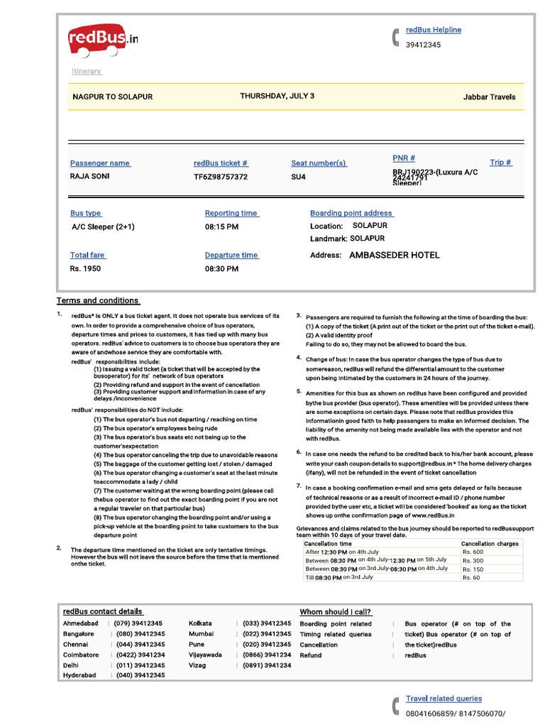 RedBus - Ticket - 24241791 (2) .Docx RAJA SONI-1 | PDF