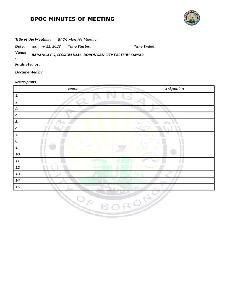 Bpoc Blank Format Minutes | PDF