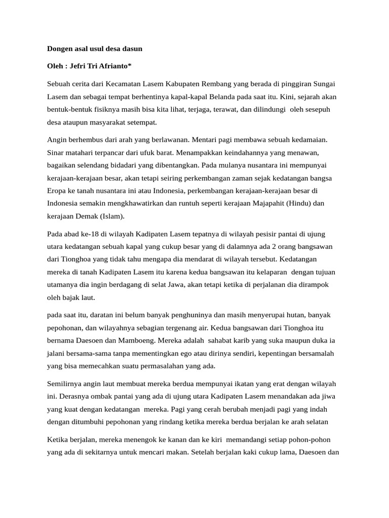 Dongen Asal Usul Desa Dasun | PDF