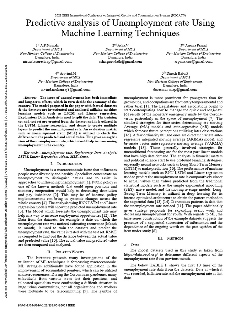 Predictive Analysis of Unemployment Rate Using Machine Learning ...