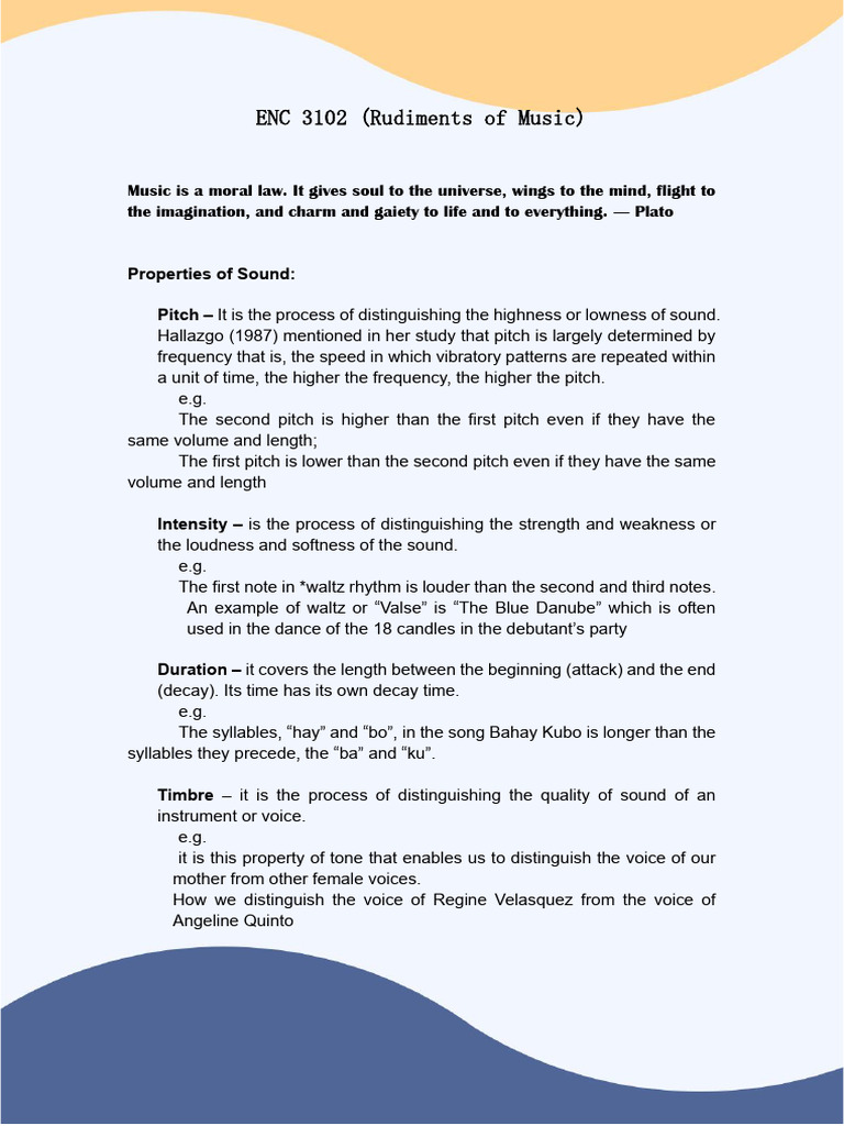 ENC 3102 - Handout - Properties of Sound - Parameters of Music | PDF