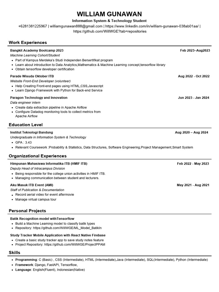 William Gunawan-Resume Update | PDF