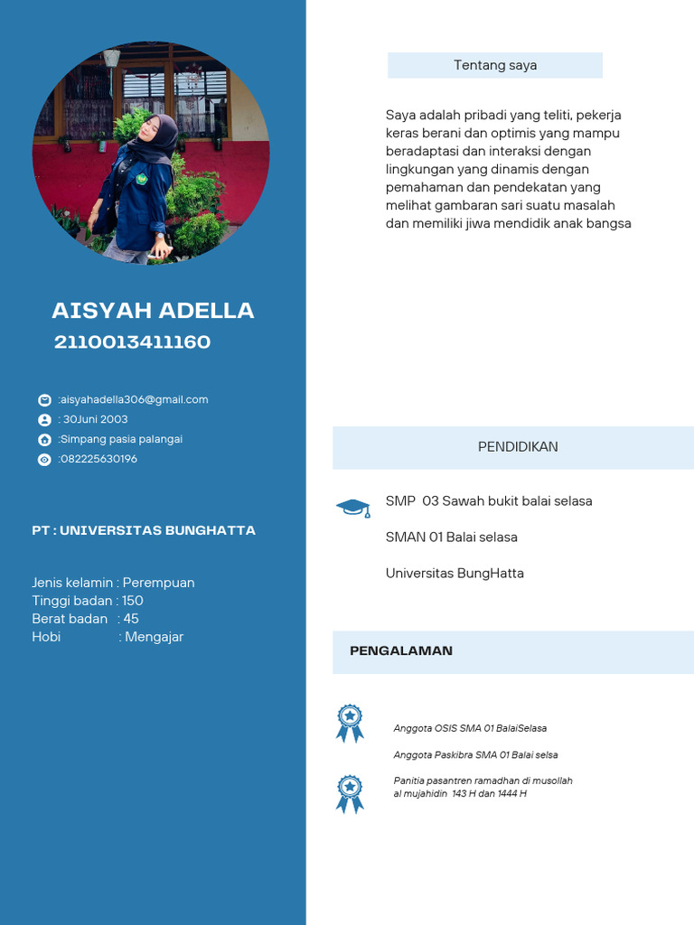 Biodata Aisyah Adella 21-160 | PDF