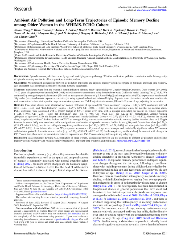 No (1) Ambient Air Pollution and Long-Term Trajectories of Episodic ... No (1) Ambient Air Pollution and Long-Term Trajectories of Episodic ...