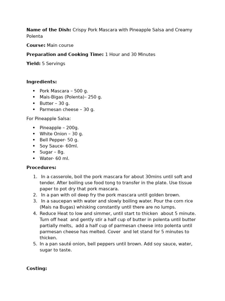 Crispy Pork Mascara With Pineapple Salsa and Creamy Polenta Recipe | PDF