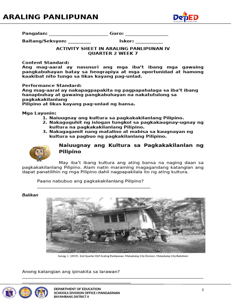 Aral - Pan 4 Activity Sheets Week 7 Quarter 2 by JDC | PDF