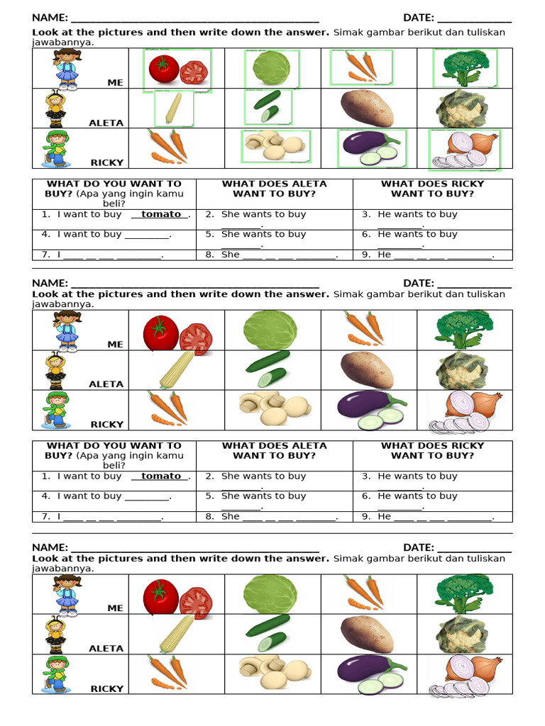 Vegetables - Writing | PDF