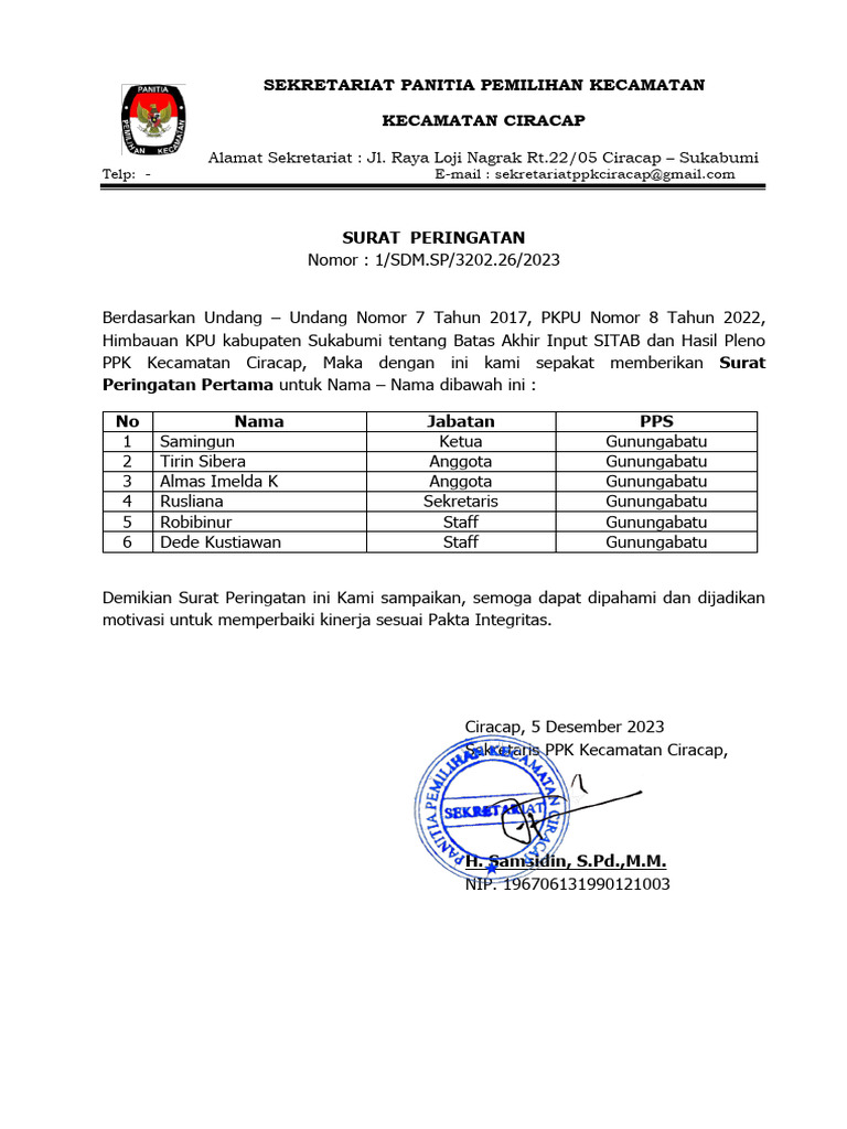 Surat Peringatan 1 | PDF