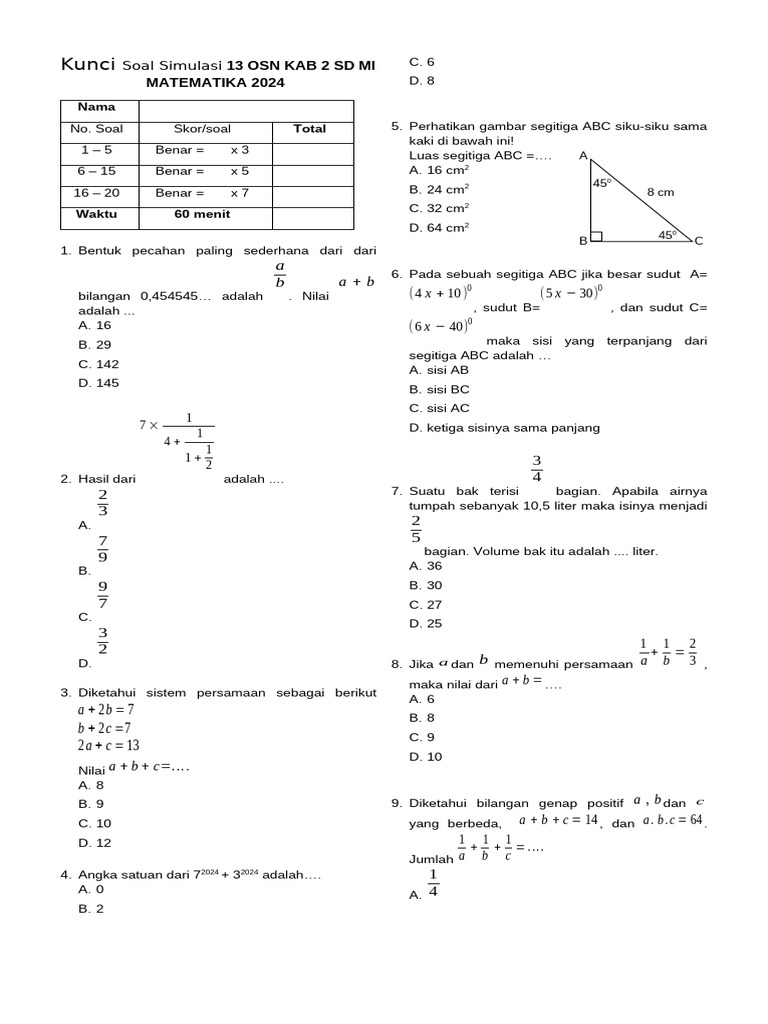 Soal Simulasi 13 Osn-K | PDF