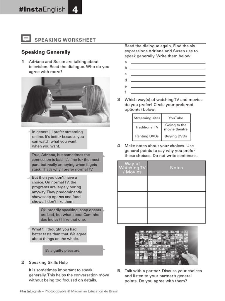 Insta 4 - Speaking Worksheet - Speaking Generally | PDF