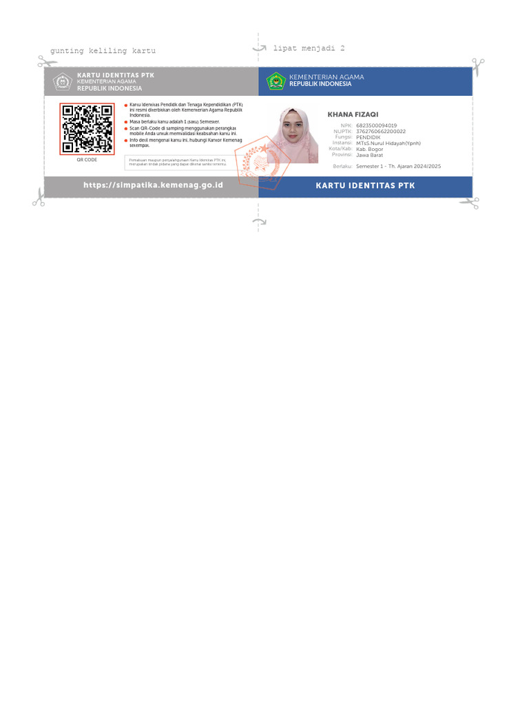Kartu Identitas PTK: S://simpatika - Kemenag.go - Id | PDF