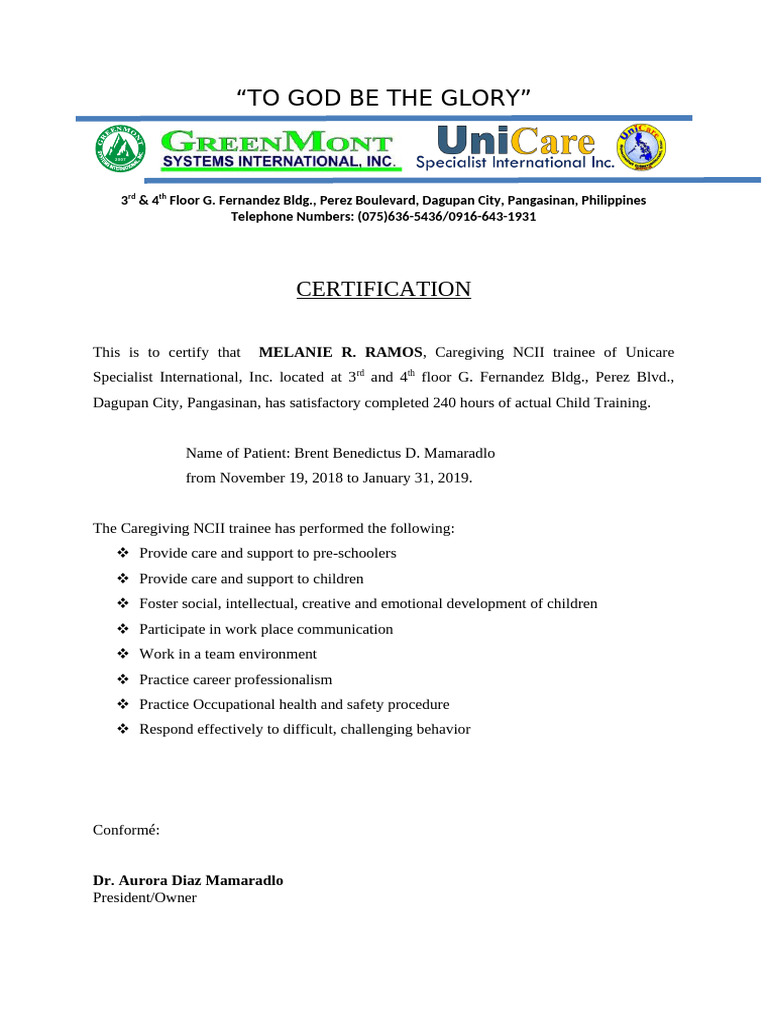 Ojt Certificate CGV 1 | PDF