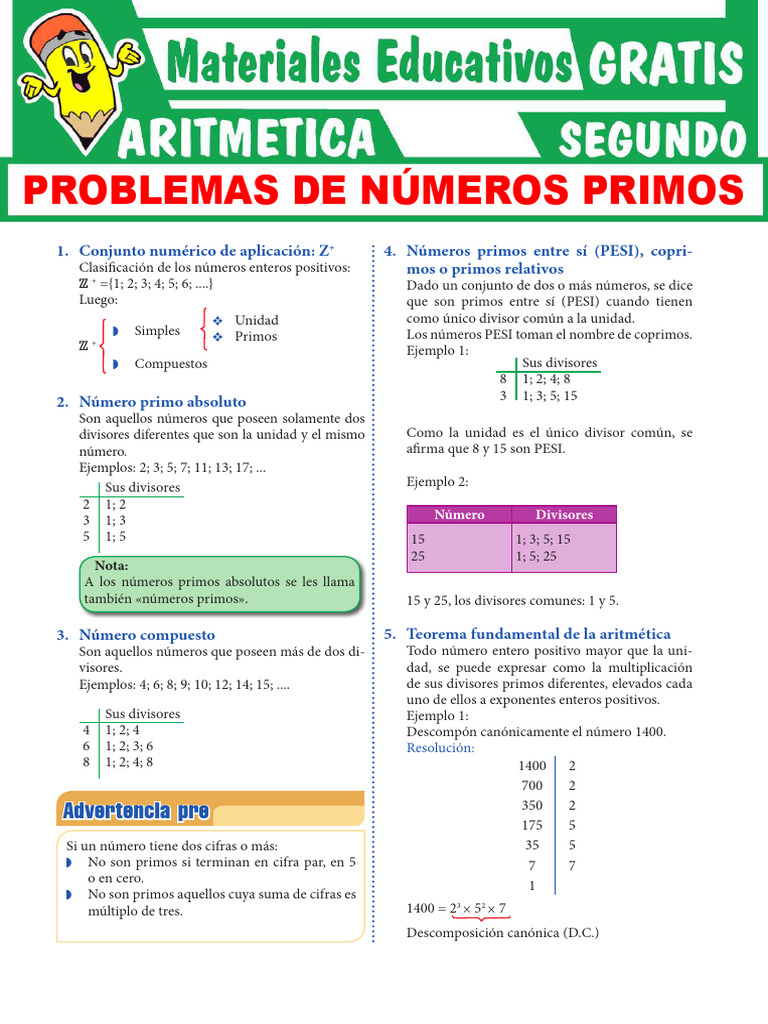 Problemas de Números Primos para Segundo Grado de Secundaria | PDF ...
