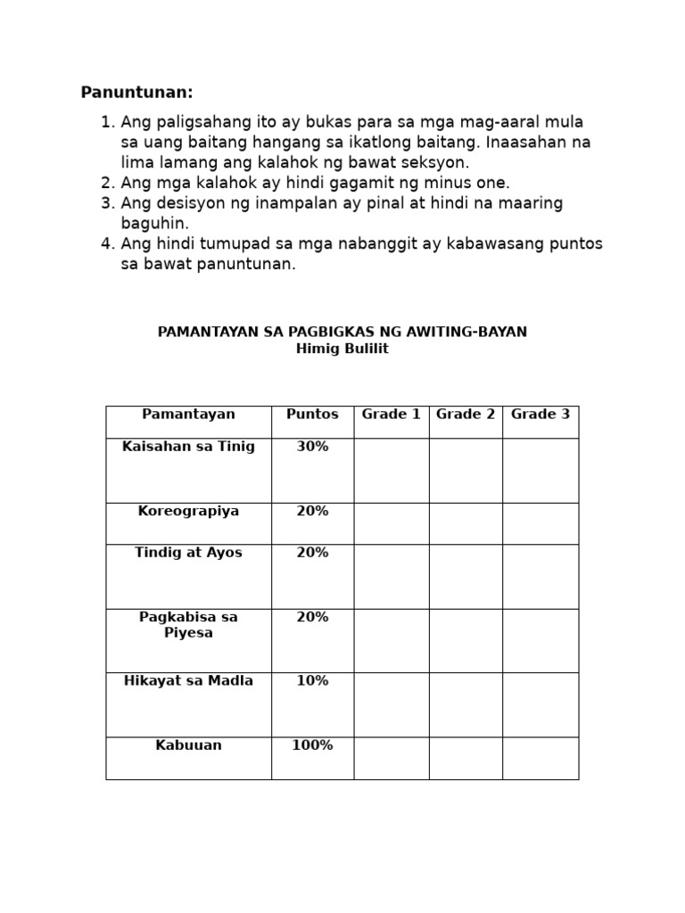 Panuntunan Sa Awiting Bayan | PDF