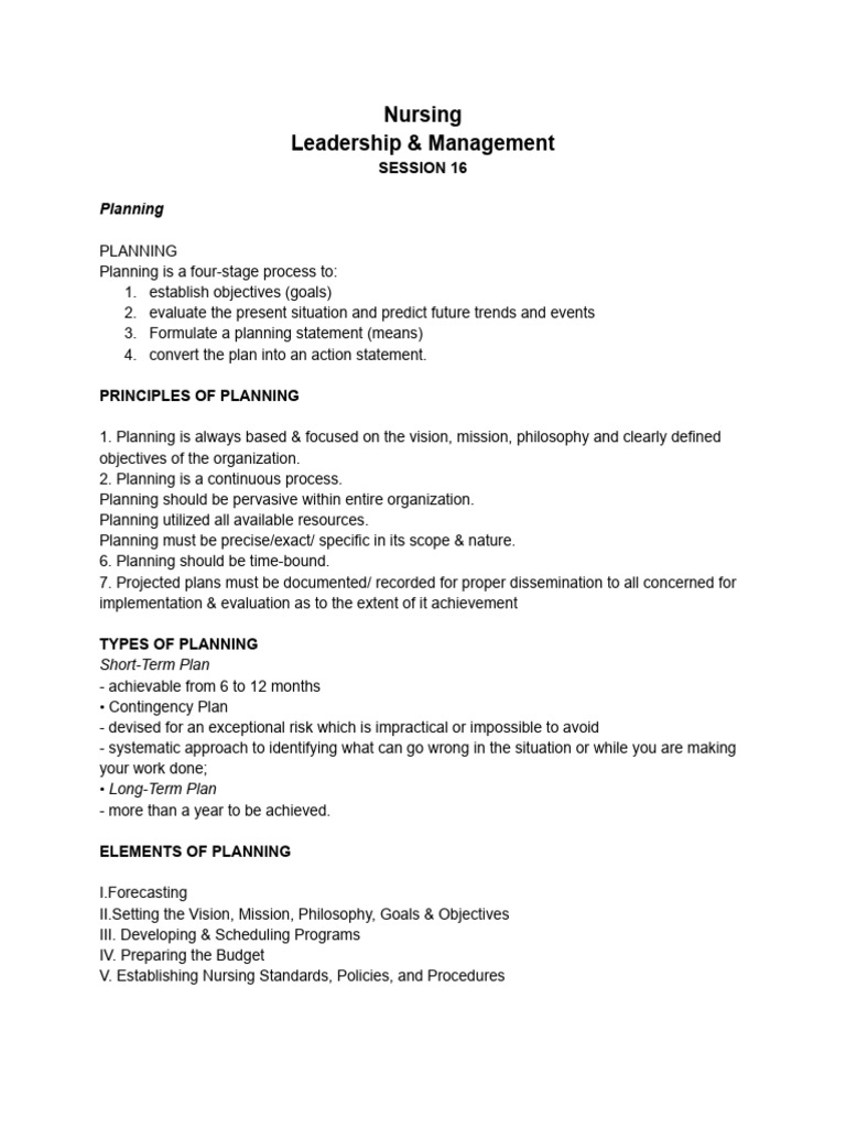 NCM119 Nursing Leadership & Management SESSION 16 | PDF