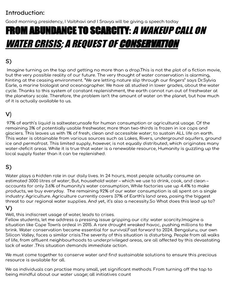 Water Conservation Conversational Speech | PDF