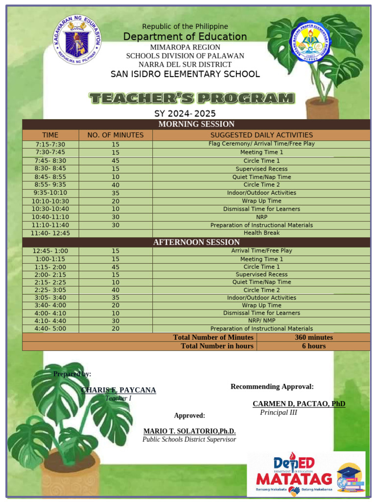 Kindergarten class program | PDF