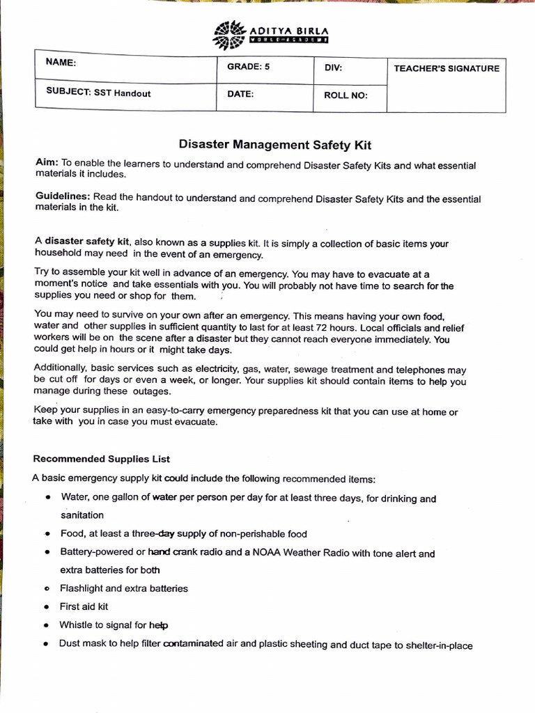 SST - Disaster Management Safety Kit | PDF