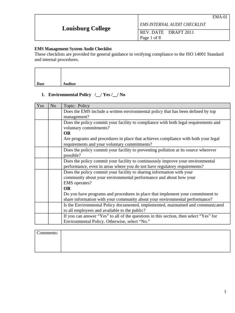 Audit Checklist Template Pdf