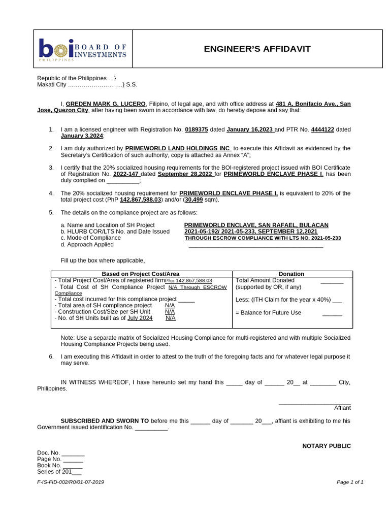 Engineer's Affidavit | PDF | Affidavit | Evidence