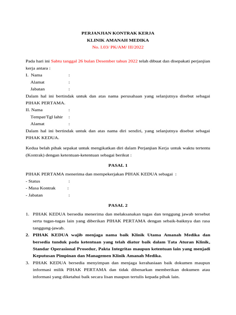 Draft Kontrak Kerja | PDF