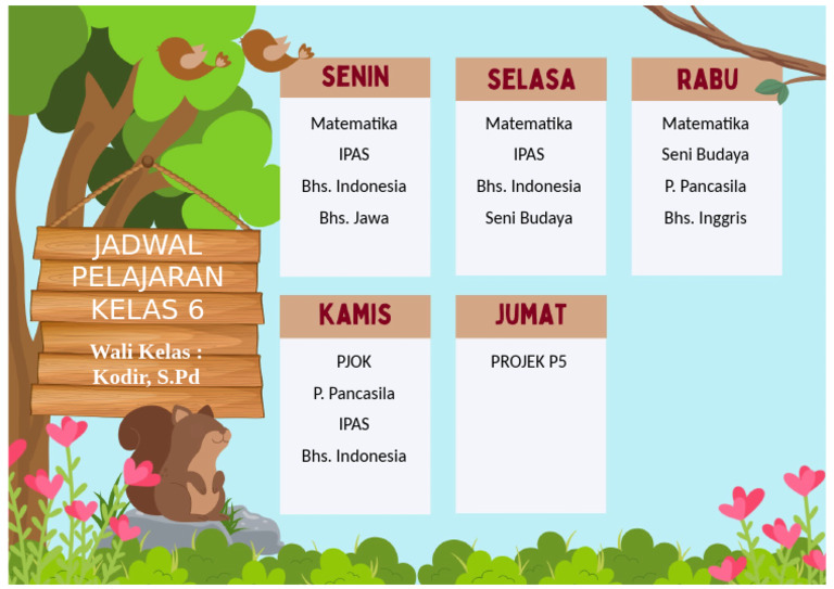 Jadwal Pelajaran Kelas 6 | PDF