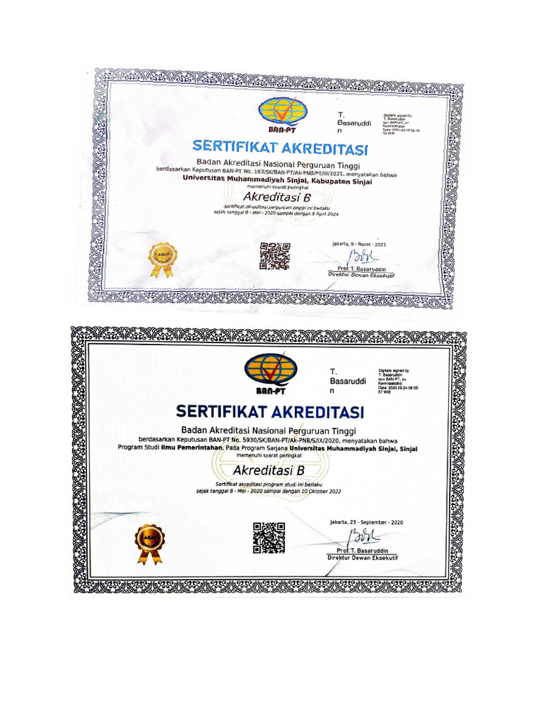 Sertifikat Akreditasi PT Dan Prodi | PDF