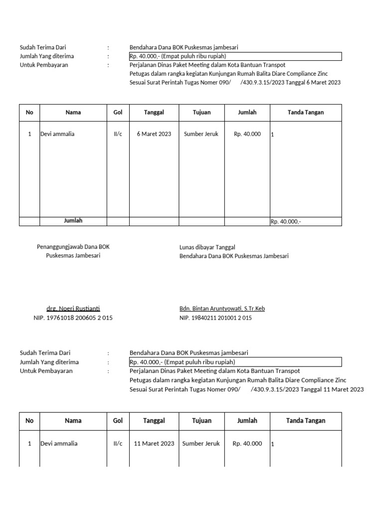 KWITANSI TRANSPORT Diare Hep 2023 | PDF