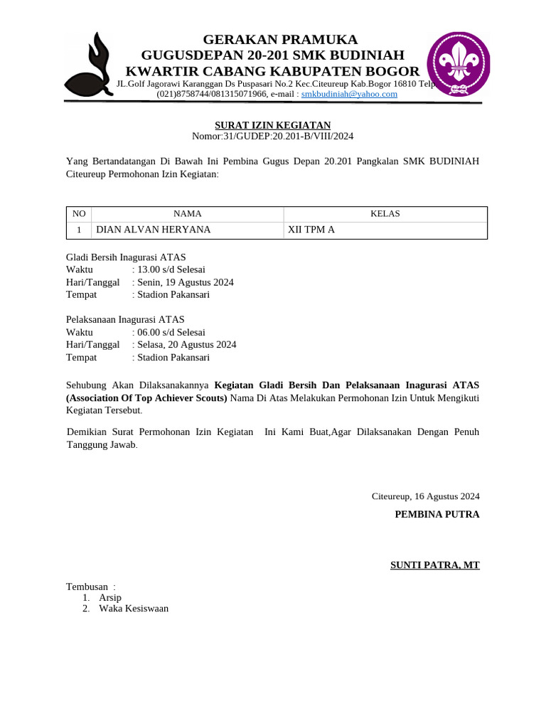 Surat Izin Kegiatan Inagurasi Atas STM | PDF