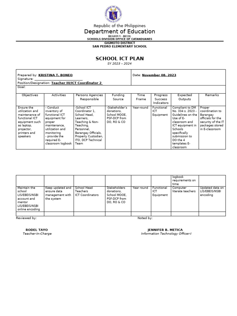 School ICT Plan Template | PDF